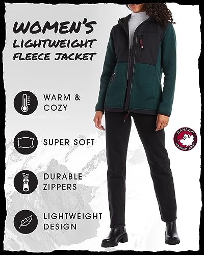 CANADA WEATHER GEAR Women’s Jacket – Lightweight Sweater Fleece Sweatshirt Jacket (S-XL), Size Large, Ponderosa Green