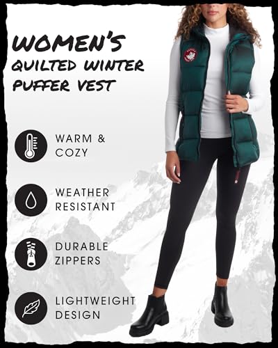 CANADA WEATHER GEAR Women’s Vest - Quilted Puffer Vest - Outerwear Sleeveless Jacket, S-XL, Size Small, Ponderosa Green