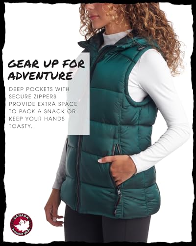 CANADA WEATHER GEAR Women’s Vest - Quilted Puffer Vest - Outerwear Sleeveless Jacket, S-XL, Size Small, Ponderosa Green