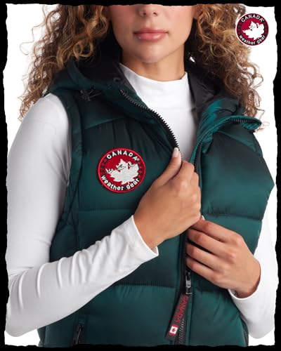 CANADA WEATHER GEAR Women’s Vest - Quilted Puffer Vest - Outerwear Sleeveless Jacket, S-XL, Size Small, Ponderosa Green