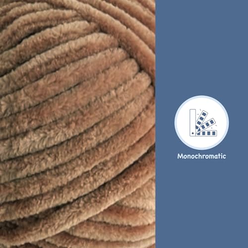 Tagetes Velvet Chenille Yarn (100 gr 132 yds x 2) 264 yds Baby Blanket Yarn, Amigurumi Yarn, Crochet and Knitting Yarn, Super Bulky, Soft, Chunky Yarn (Walnut)