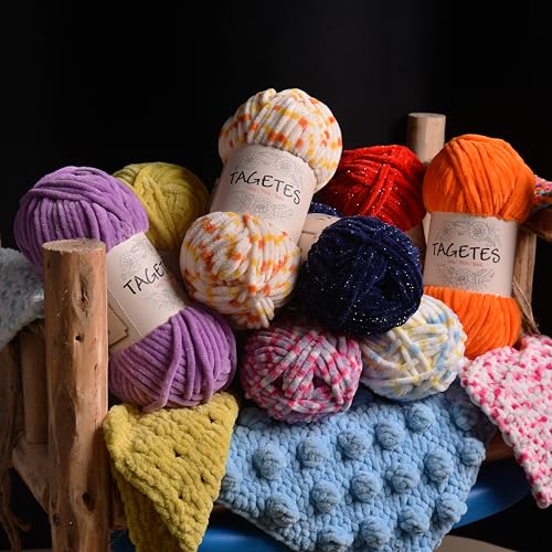 Tagetes Velvet Chenille Yarn (100 gr 132 yds x 2) 264 yds Baby Blanket Yarn, Amigurumi Yarn, Crochet and Knitting Yarn, Super Bulky, Soft, Chunky Yarn (Walnut)