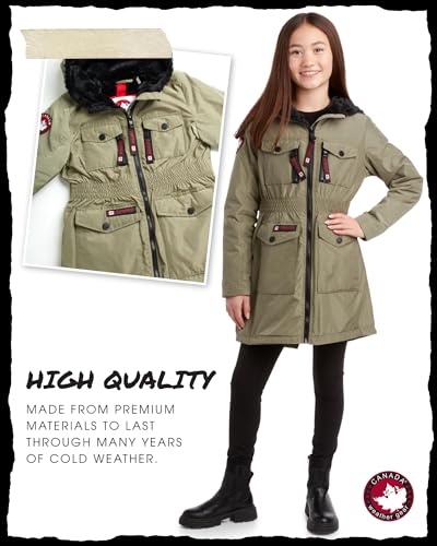 CANADA WEATHER GEAR Girls’ Winter Coat - Long Length Sherpa Lined Anorak Parka - Outerwear Jacket for Girls (7-16), Size 7/8, Sage
