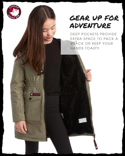 CANADA WEATHER GEAR Girls’ Winter Coat - Long Length Sherpa Lined Anorak Parka - Outerwear Jacket for Girls (7-16), Size 7/8, Sage