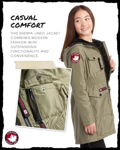 CANADA WEATHER GEAR Girls’ Winter Coat - Long Length Sherpa Lined Anorak Parka - Outerwear Jacket for Girls (7-16), Size 7/8, Sage
