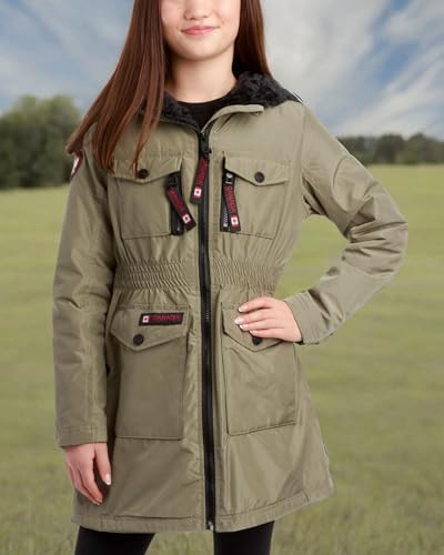 CANADA WEATHER GEAR Girls’ Winter Coat - Long Length Sherpa Lined Anorak Parka - Outerwear Jacket for Girls (7-16), Size 7/8, Sage