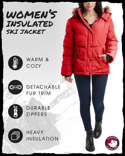 CANADA WEATHER GEAR Women's Winter Coat - Quilted Heavyweight Puffer Parka Coat – Plus Sized Jacket for Women (S-3X), Size Large, Red/Natural