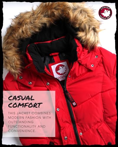 CANADA WEATHER GEAR Women's Winter Coat - Quilted Heavyweight Puffer Parka Coat – Plus Sized Jacket for Women (S-3X), Size Large, Red/Natural