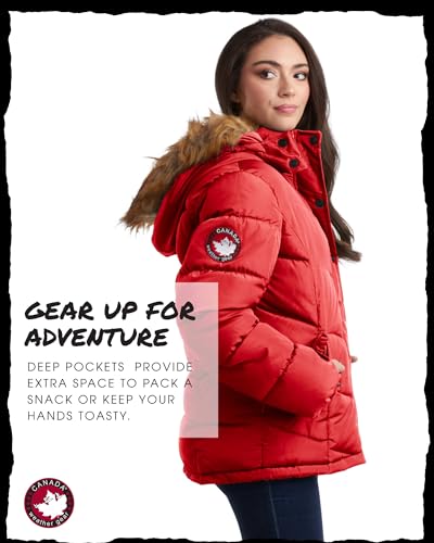 CANADA WEATHER GEAR Women's Winter Coat - Quilted Heavyweight Puffer Parka Coat – Plus Sized Jacket for Women (S-3X), Size Large, Red/Natural