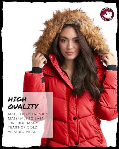 CANADA WEATHER GEAR Women's Winter Coat - Quilted Heavyweight Puffer Parka Coat – Plus Sized Jacket for Women (S-3X), Size Large, Red/Natural