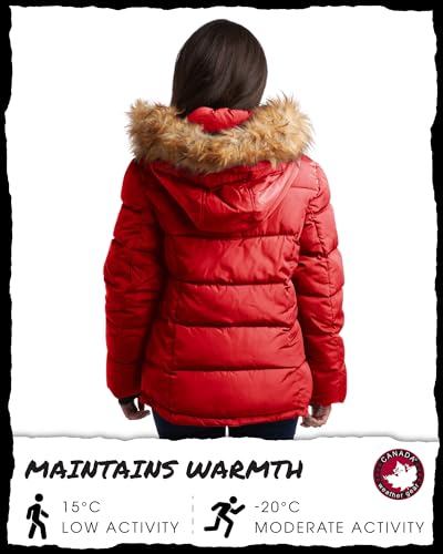 CANADA WEATHER GEAR Women's Winter Coat - Quilted Heavyweight Puffer Parka Coat – Plus Sized Jacket for Women (S-3X), Size Large, Red/Natural