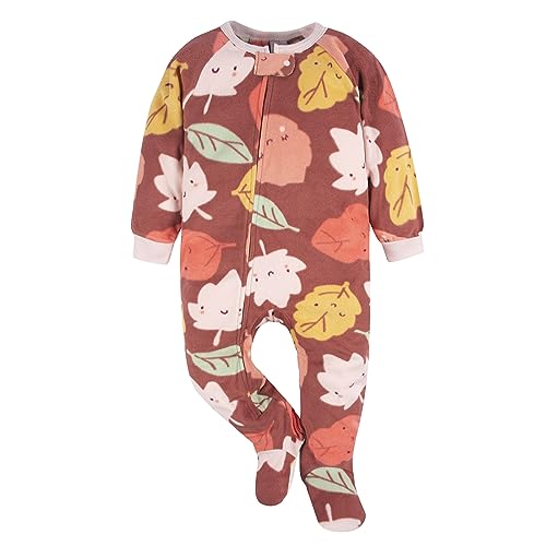 Gerber Baby Girls' Toddler Loose Fit Flame Resistant Fleece Footed Pajamas 4-Pack, Pink Leaves & Flower Toss