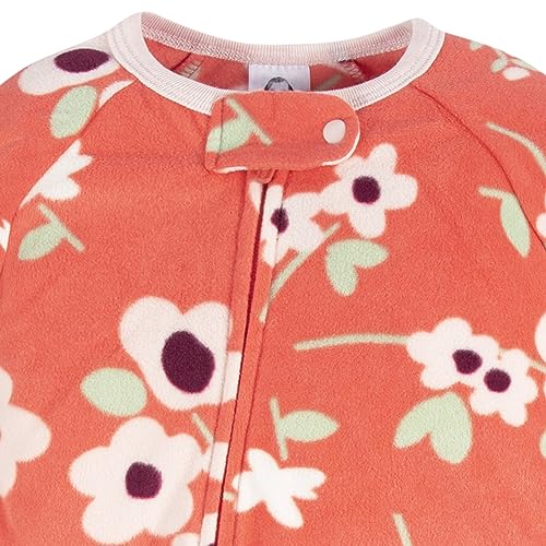 Gerber Baby Girls' Toddler Loose Fit Flame Resistant Fleece Footed Pajamas 4-Pack, Pink Leaves & Flower Toss