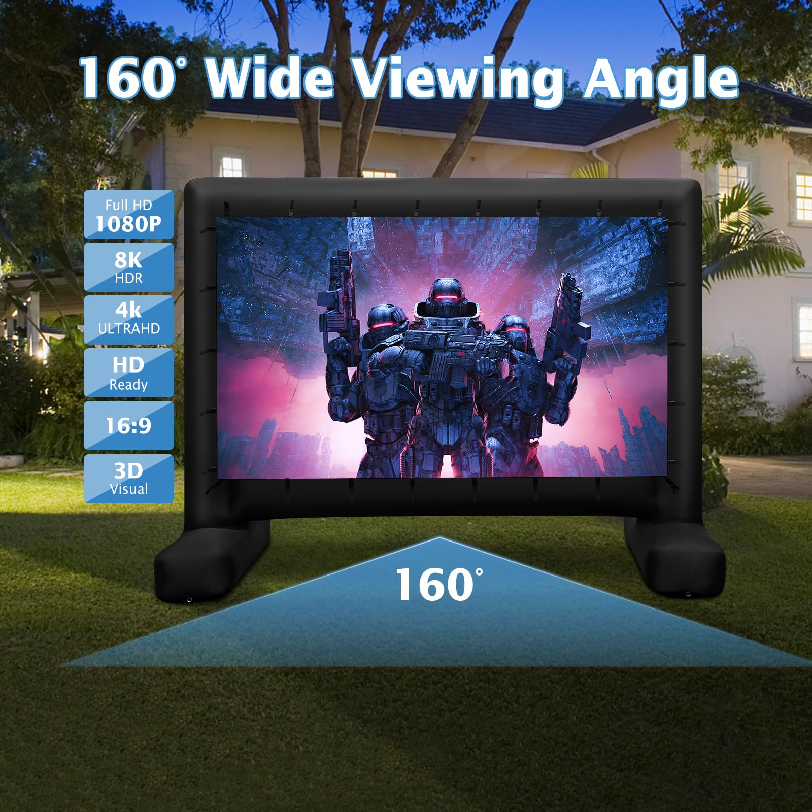 Tangkula 15 FT Inflatable Projector Screen, Blow Up Mega Movie Screen with Air Blower, Storage Bag, Ground Stakes, Easy Set up, Front & Rear Projection for Home Theater Backyard Outdoors