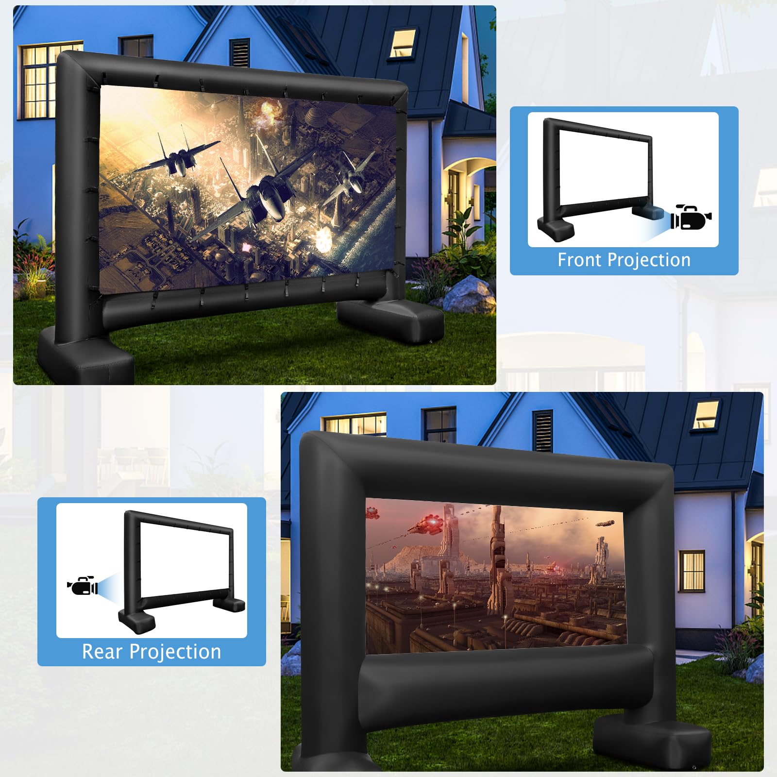 Tangkula 15 FT Inflatable Projector Screen, Blow Up Mega Movie Screen with Air Blower, Storage Bag, Ground Stakes, Easy Set up, Front & Rear Projection for Home Theater Backyard Outdoors