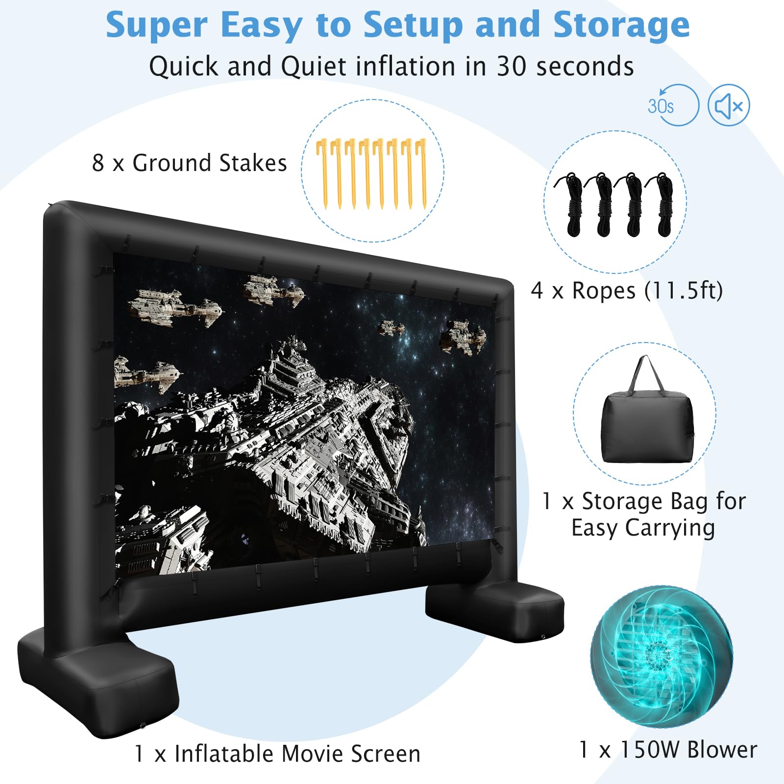 Tangkula 15 FT Inflatable Projector Screen, Blow Up Mega Movie Screen with Air Blower, Storage Bag, Ground Stakes, Easy Set up, Front & Rear Projection for Home Theater Backyard Outdoors