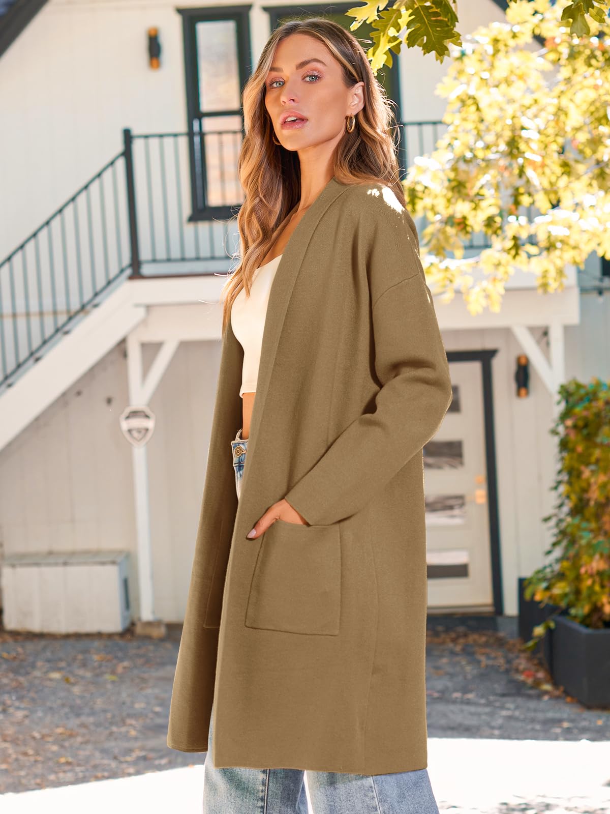 LILLUSORY Women's Oversized Long Cardigan Sweaters 2024 Fall Trendy Coatigan Jackets Knit Business Casual Outfits Camel