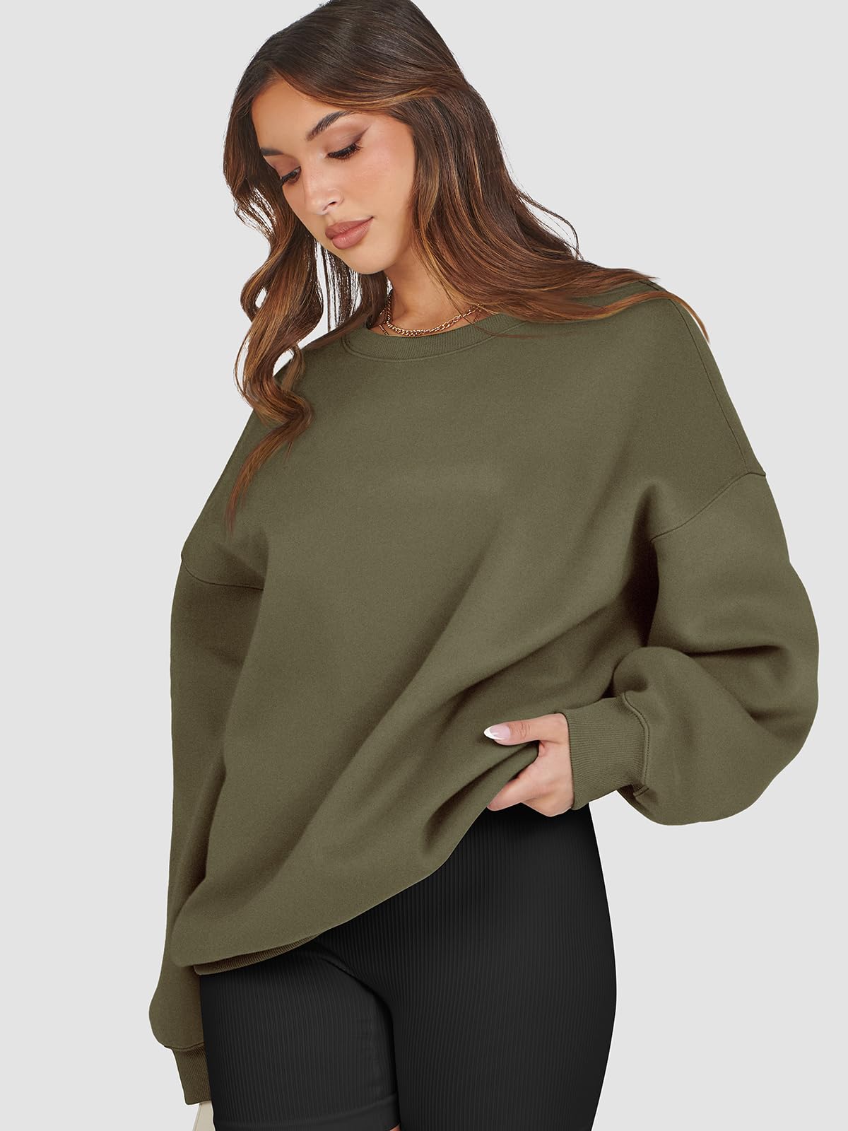 ATHMILE Oversized Sweatshirt for Women Crewneck Fleece Long Sleeve Pullover Hoodies Tops Fall Fashion Outfits 2025 Clothes-L Armygreen