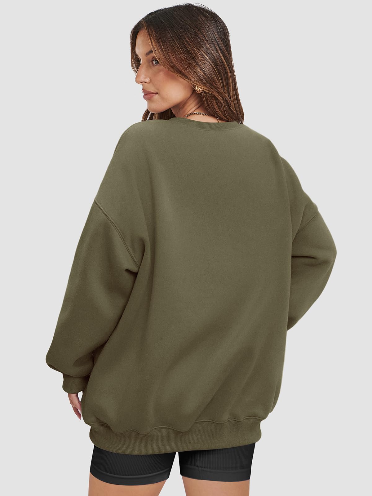 ATHMILE Oversized Sweatshirt for Women Crewneck Fleece Long Sleeve Pullover Hoodies Tops Fall Fashion Outfits 2025 Clothes-L Armygreen
