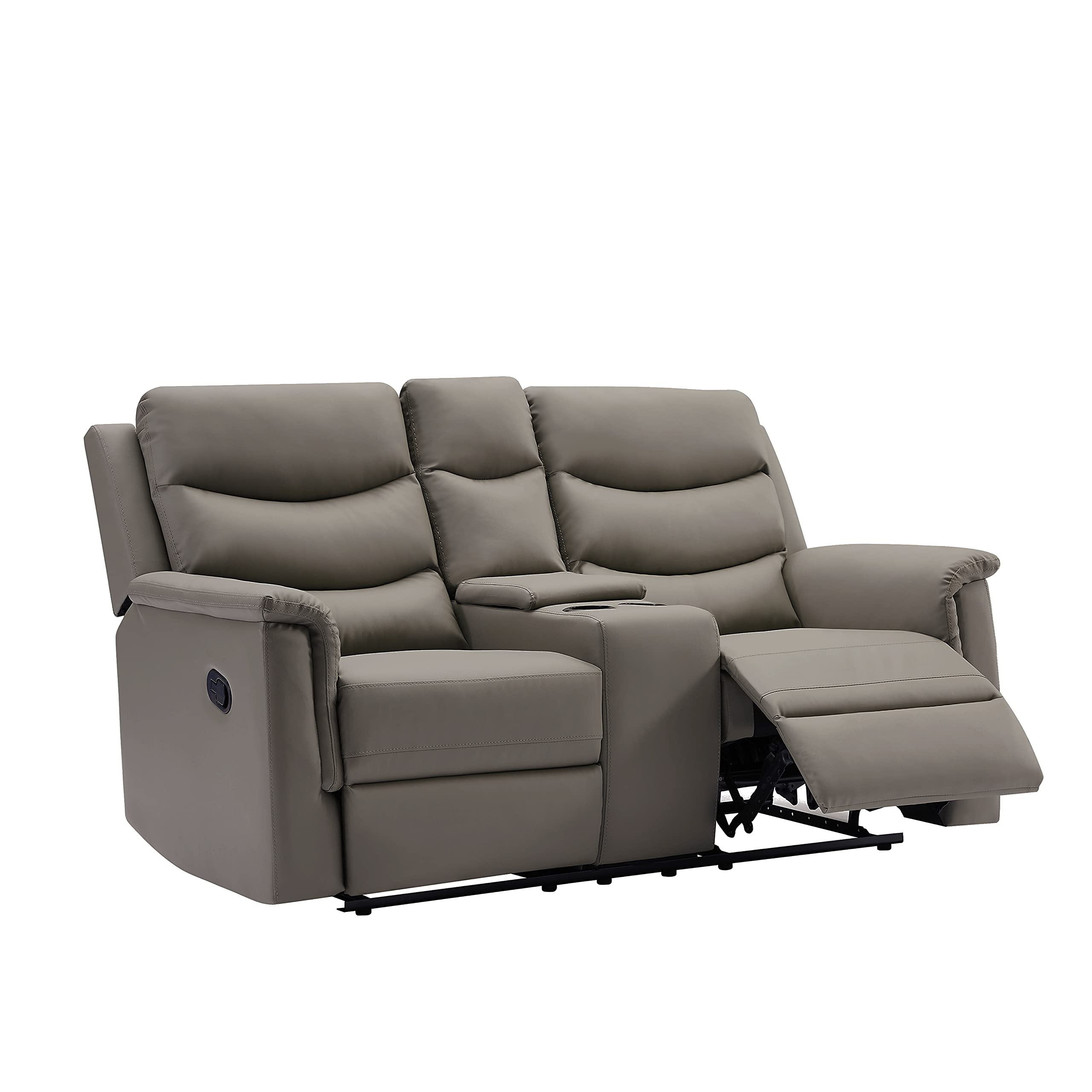 Eafurn Faux Leather Double Recliner Loveseat Console, 2 Seater Love Home Theater Seating RV Furniture,Pillow Top Armrest Manual Recliling Sofa & Couches with Storage & Cup Holders, Grey