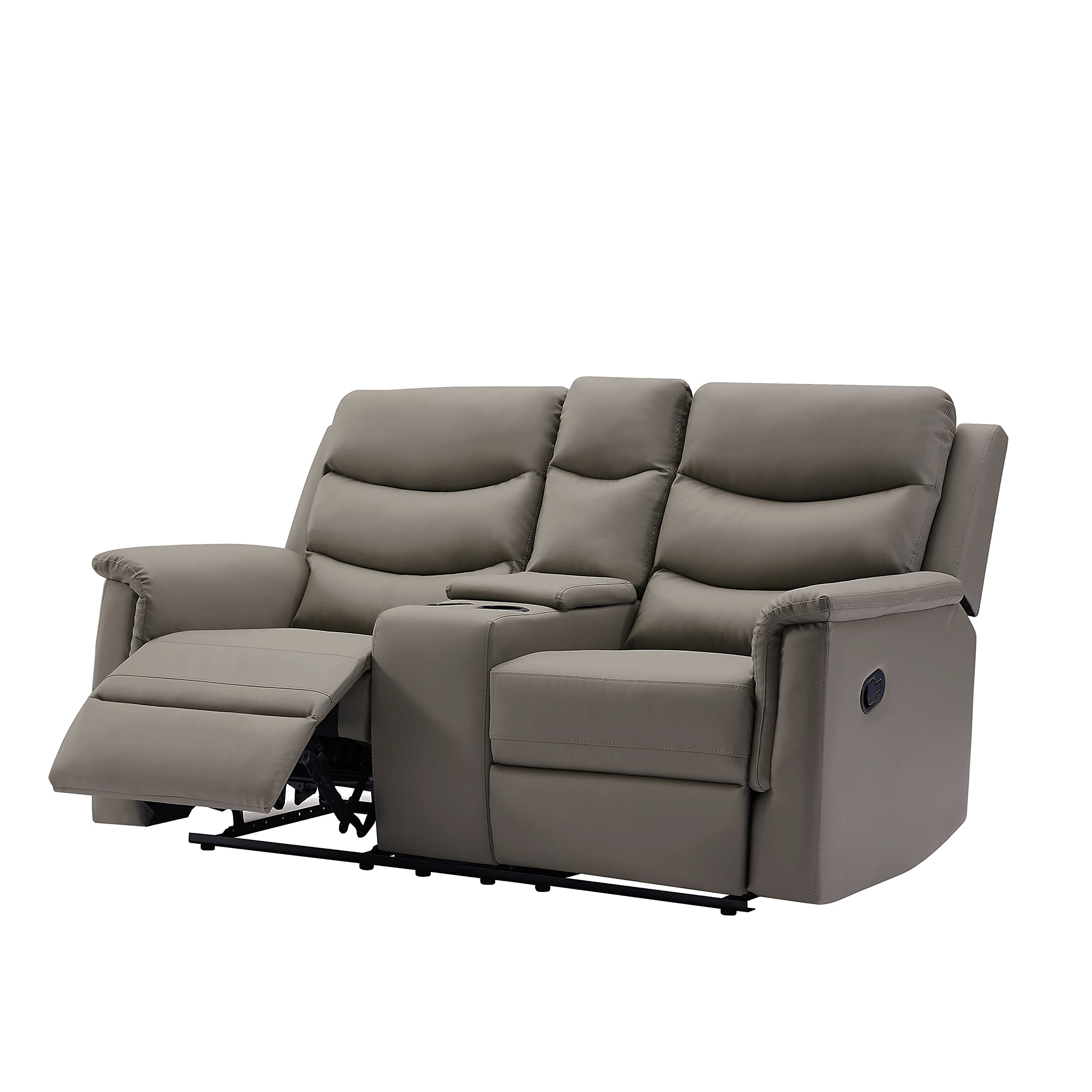 Eafurn Faux Leather Double Recliner Loveseat Console, 2 Seater Love Home Theater Seating RV Furniture,Pillow Top Armrest Manual Recliling Sofa & Couches with Storage & Cup Holders, Grey