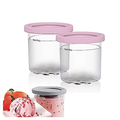 VRINO 2/4/6PCS Creami Deluxe Pints, for Ninja Cremini Extra Pints, Ice Cream Pint Cooler Airtight,Reusable Compatible NC301 NC300 NC299AMZ Series Ice Cream Maker,Pink-2PCS