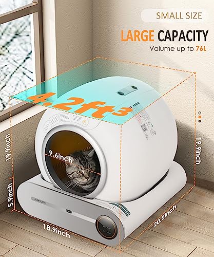 Self Cleaning Cat Litter Box, Automatic Cat Litter Box with APP Control, Works with Any Clumping Litter, Large Capacity/Isolation Odor/Safe Alert/Smart Health Monitor for Multiple Cats