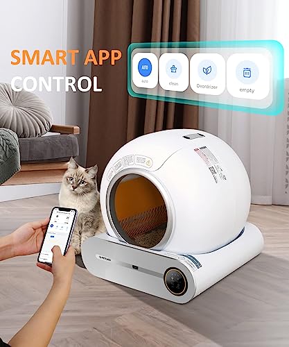 Self Cleaning Cat Litter Box, Automatic Cat Litter Box with APP Control, Works with Any Clumping Litter, Large Capacity/Isolation Odor/Safe Alert/Smart Health Monitor for Multiple Cats