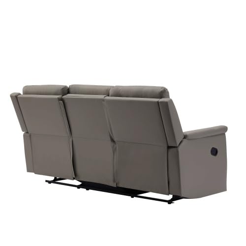 Faux Leather Double Recliner Loveseat Sofa with Console,3-Seater Home Theater Seating RV Furniture w/Drop-Down Table,Pillow Top Armrest Manual Recliling Sofa & Couches with Storage & Cup Holders