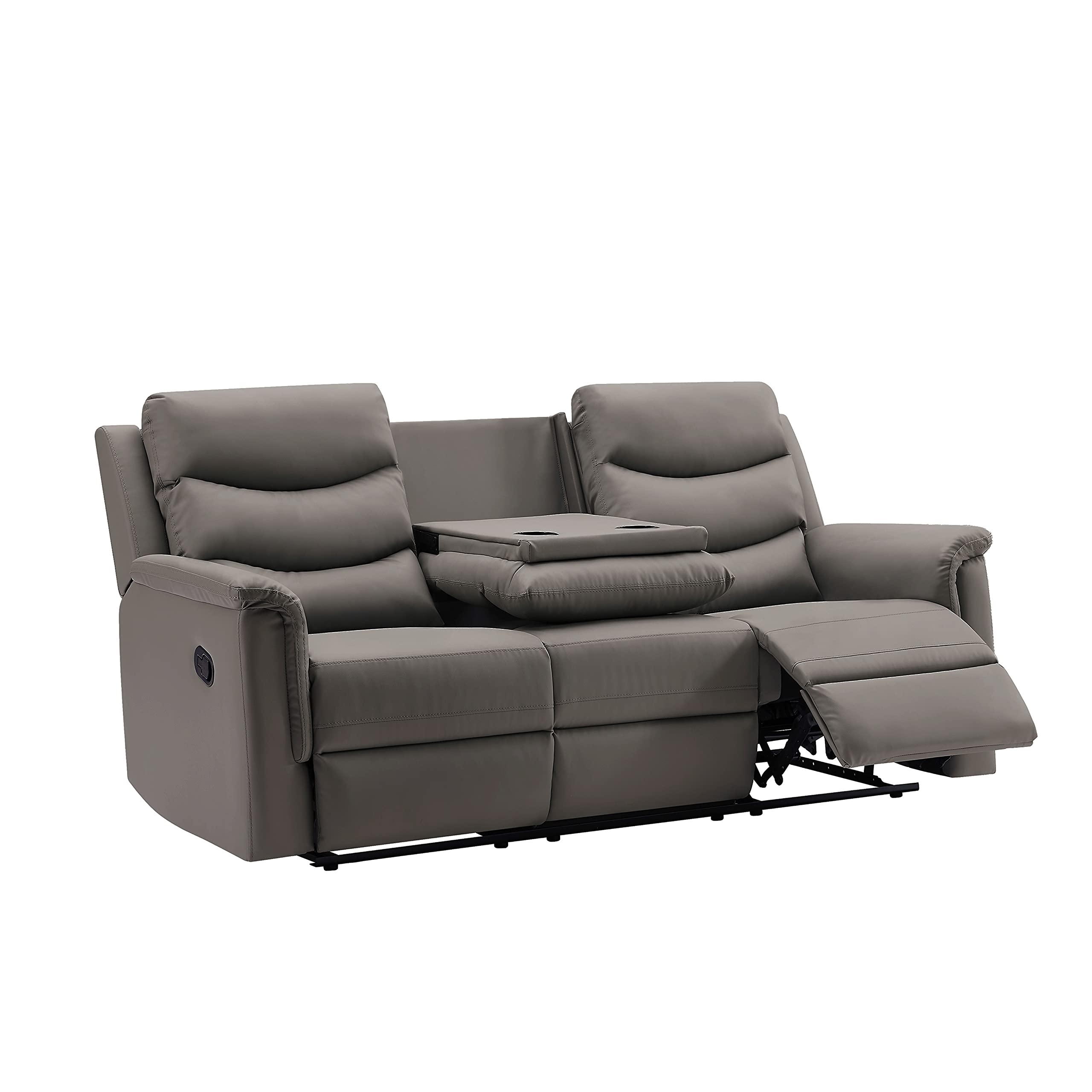 Faux Leather Double Recliner Loveseat Sofa with Console,3-Seater Home Theater Seating RV Furniture w/Drop-Down Table,Pillow Top Armrest Manual Recliling Sofa & Couches with Storage & Cup Holders