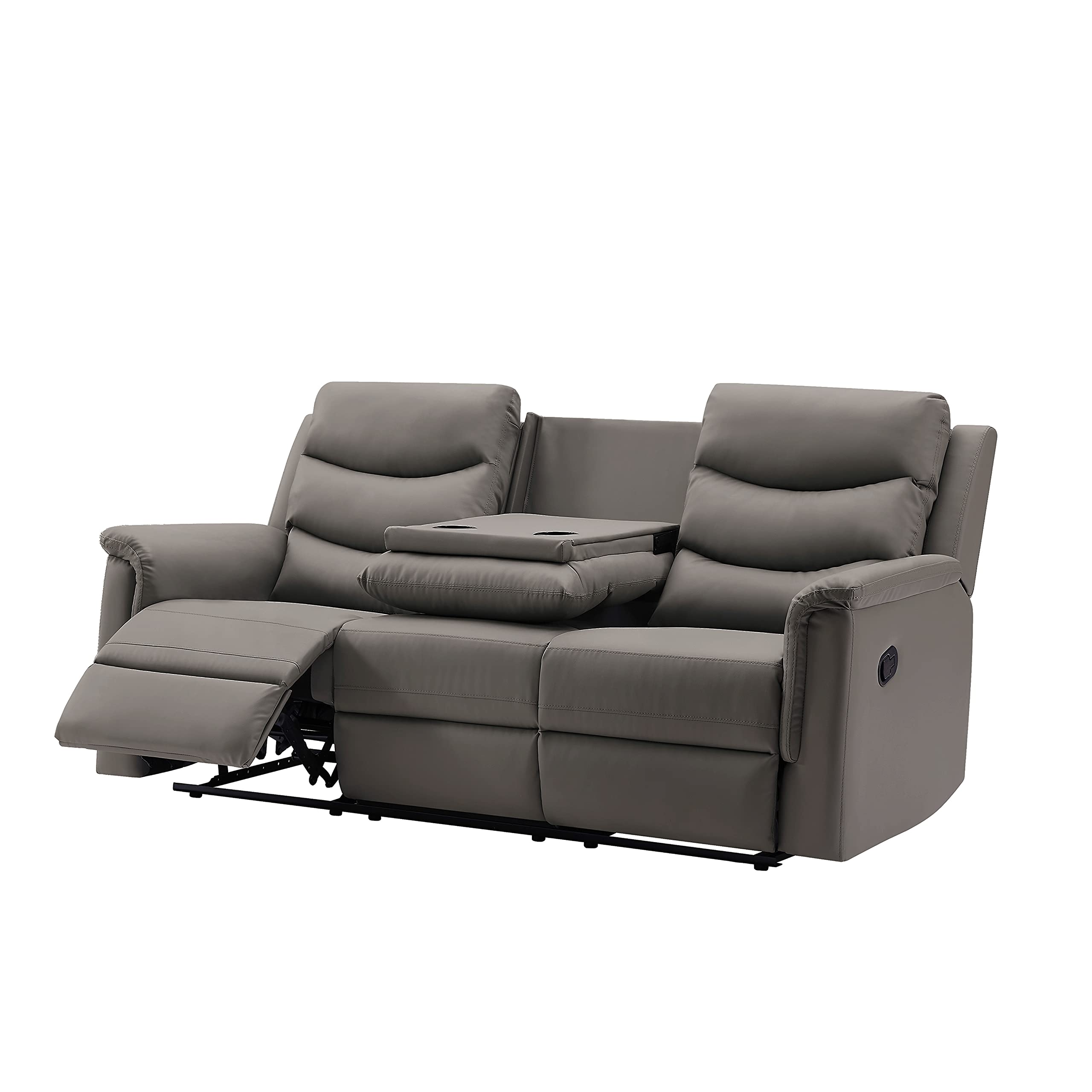 Faux Leather Double Recliner Loveseat Sofa with Console,3-Seater Home Theater Seating RV Furniture w/Drop-Down Table,Pillow Top Armrest Manual Recliling Sofa & Couches with Storage & Cup Holders