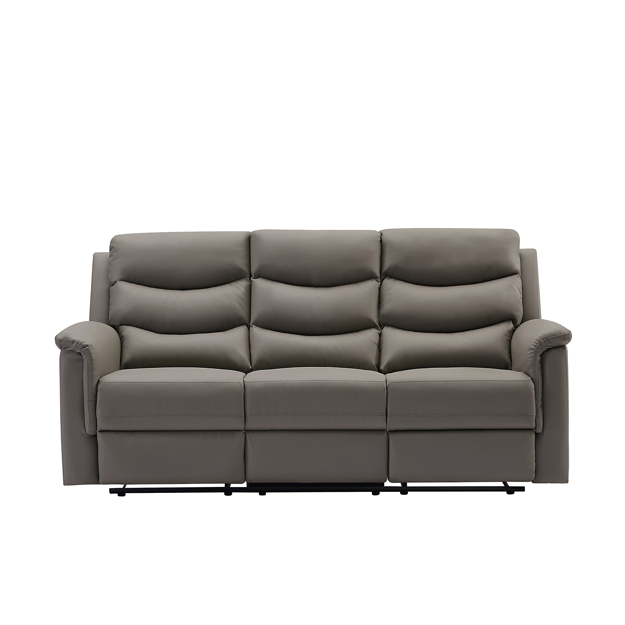 Faux Leather Double Recliner Loveseat Sofa with Console,3-Seater Home Theater Seating RV Furniture w/Drop-Down Table,Pillow Top Armrest Manual Recliling Sofa & Couches with Storage & Cup Holders