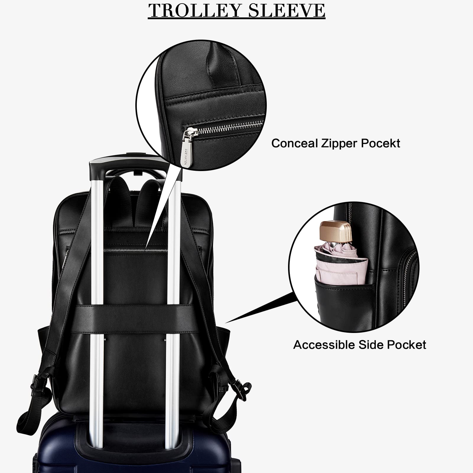 BOSTANTEN 20 inch Carry On Luggage Airline Approved & Genuine Leather 15.6 inch Laptop Backpack Casual Backpack Travel Bag