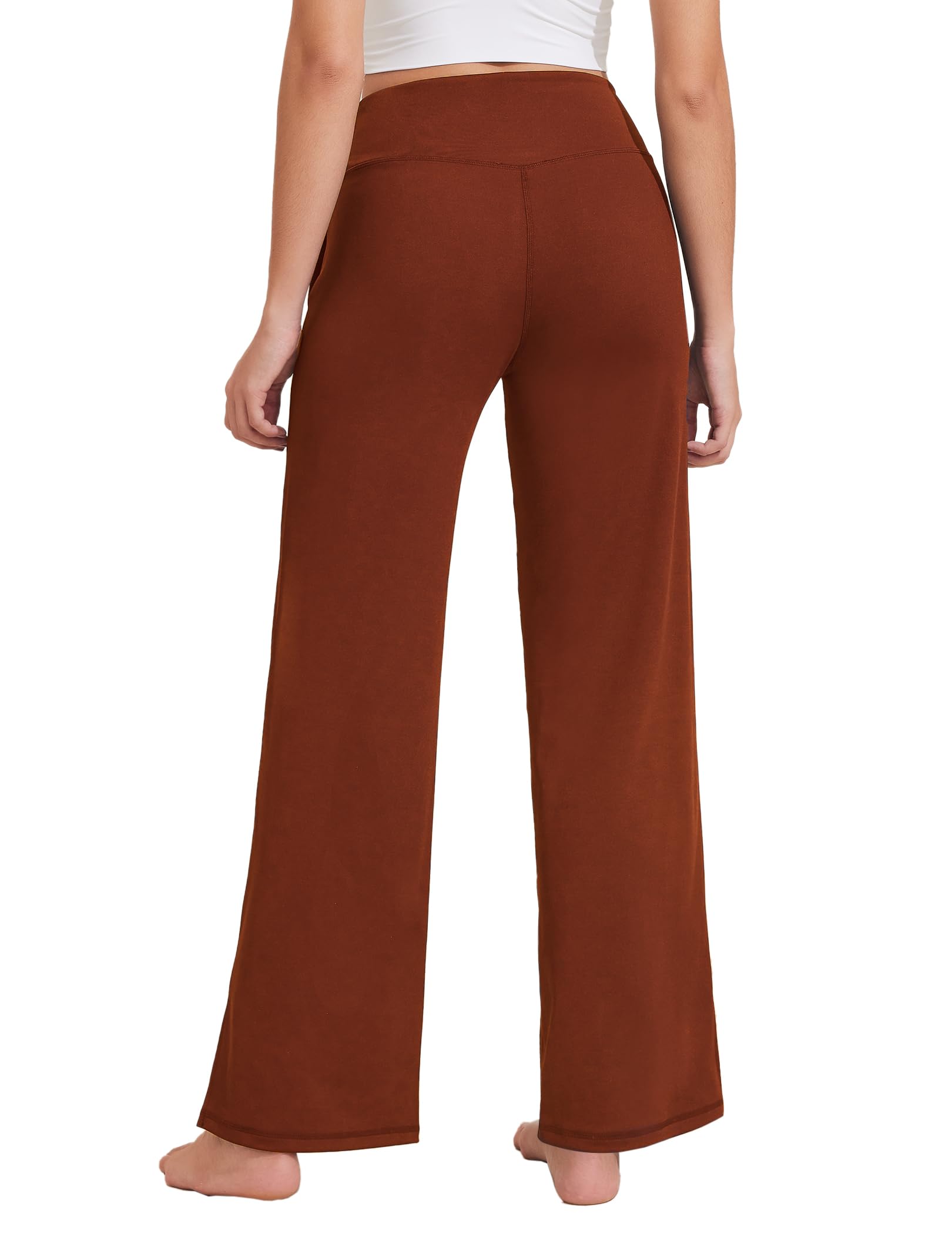 PINSPARK Womens Wide Leg Pants Cross High Waist High Stretch Dress Pants with 2 Pockets Elegant Side Slit for Yoga Casual Work WineRed