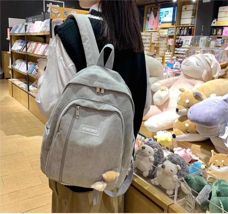 VIEOAGEO Kawaii Backpack with Cute Bear Pins Accessories for Teen Girls Women School Bag Super-Capacity (grey)