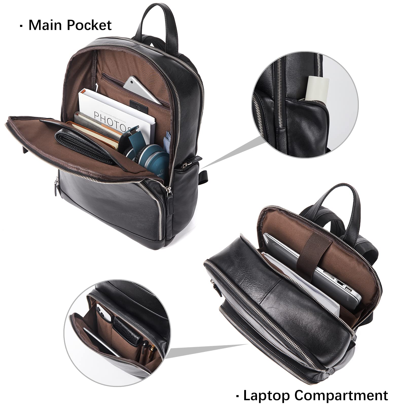 BOSTANTEN 20 inch Carry On Luggage Airline Approved & Genuine Leather 15.6 inch Laptop Backpack Casual Backpack Travel Bag