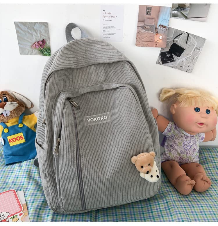 VIEOAGEO Kawaii Backpack with Cute Bear Pins Accessories for Teen Girls Women School Bag Super-Capacity (grey)