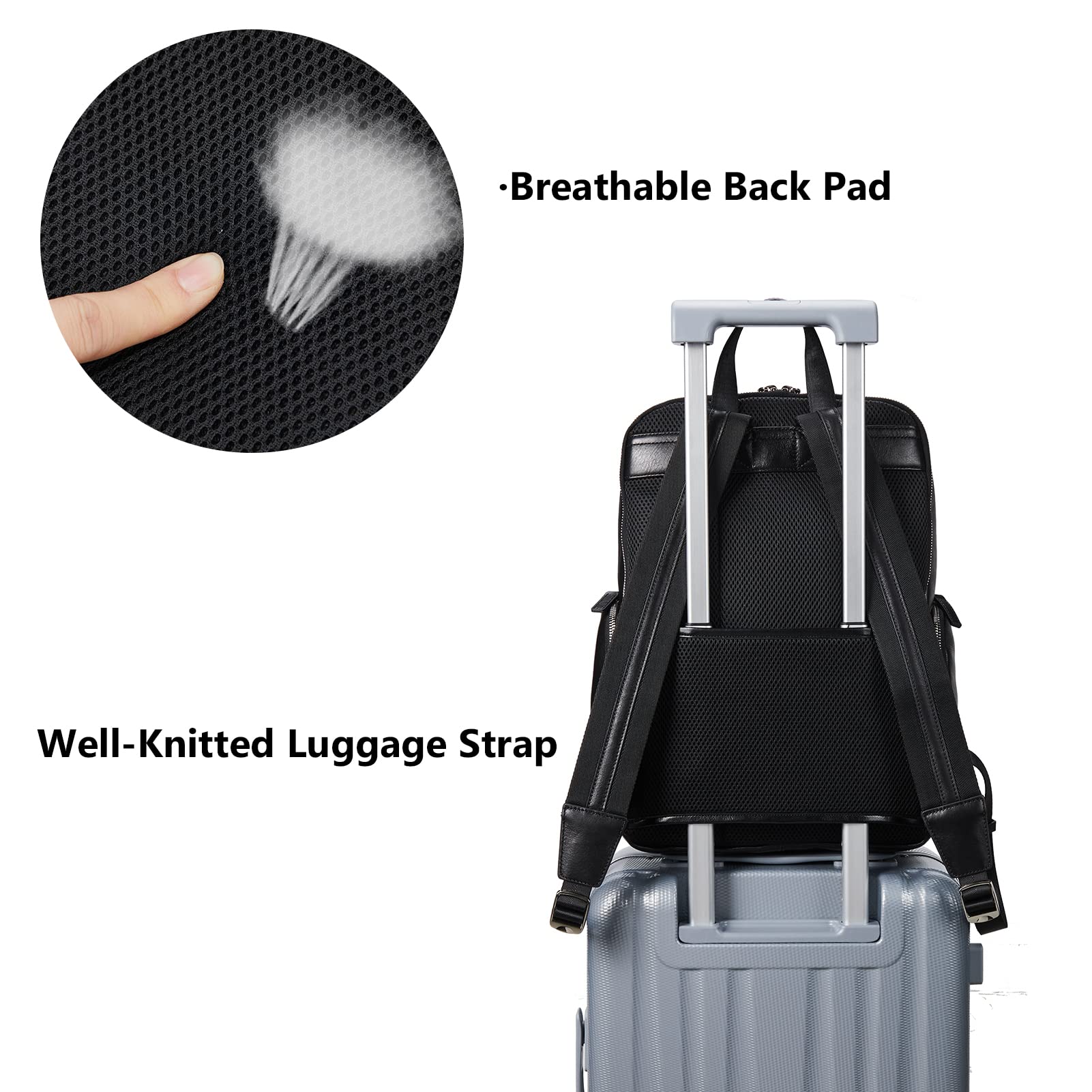BOSTANTEN 20 inch Carry On Luggage Airline Approved & Genuine Leather 15.6 inch Laptop Backpack Casual Backpack Travel Bag