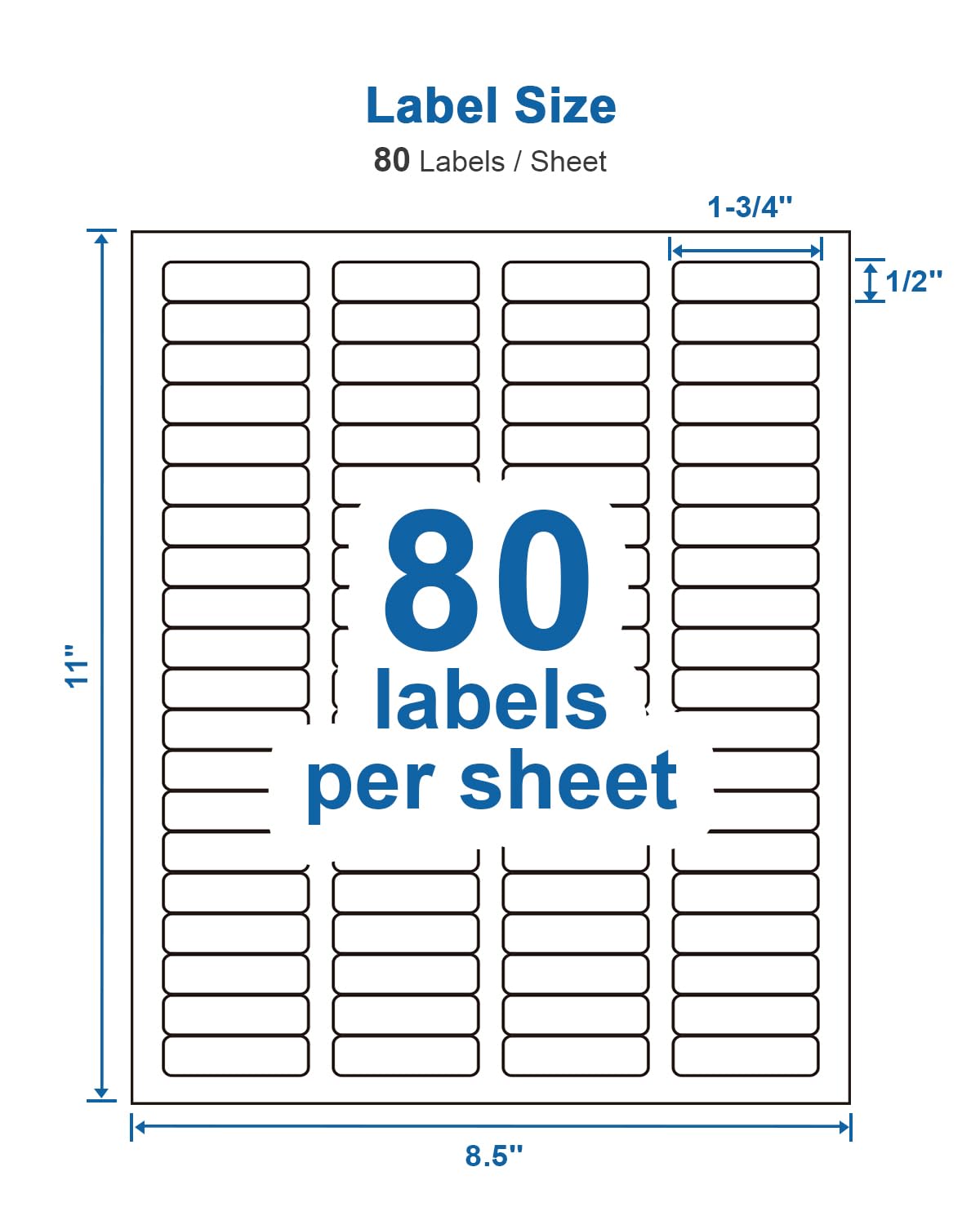 1/2" x 1-3/4" Return Address Labels, POLONO Easy Peel Return Address Labels for Inkjet & Laser Printers, 80 Label/Sheet, 25 Sheets