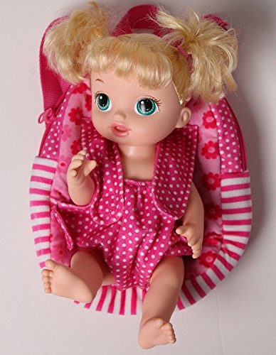 Baby Whitney Pink Daisy Patchwork Plush Velour Doll Carrier Toy Backpack (Small - Recommended up to 13" Doll)