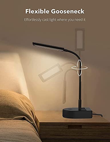 JICISSX Adjustable Gooseneck LED Desk Lamp with 2 USB Charging Ports and Touch Control,Architect Lamp for Home/Office/Workbench/Reading Working Black