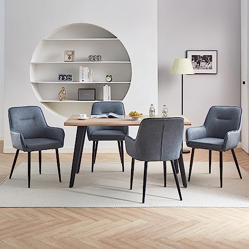 TUKAILAi Modern Design Dining Chairs Set of 4, Faux Leather Accent Chairs with Cushioned Seat and Arms, Upholstered Leisure Armchairs for Kitchen Restaurant Commercial (Blue)