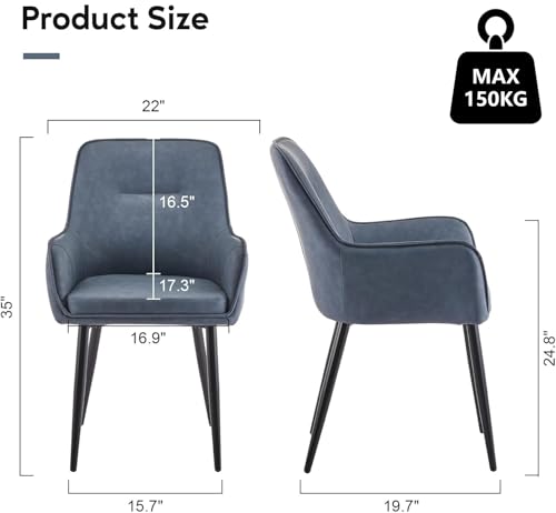 TUKAILAi Modern Design Dining Chairs Set of 4, Faux Leather Accent Chairs with Cushioned Seat and Arms, Upholstered Leisure Armchairs for Kitchen Restaurant Commercial (Blue)