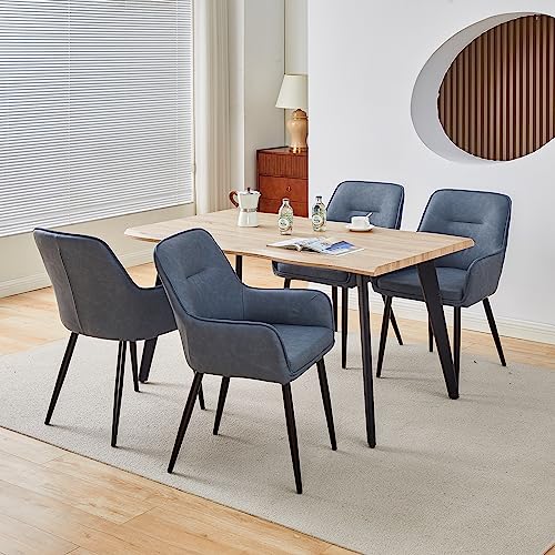 TUKAILAi Modern Design Dining Chairs Set of 4, Faux Leather Accent Chairs with Cushioned Seat and Arms, Upholstered Leisure Armchairs for Kitchen Restaurant Commercial (Blue)