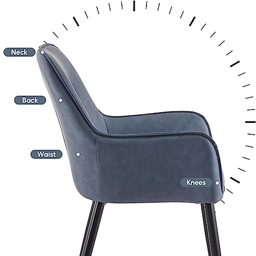 TUKAILAi Modern Design Dining Chairs Set of 4, Faux Leather Accent Chairs with Cushioned Seat and Arms, Upholstered Leisure Armchairs for Kitchen Restaurant Commercial (Blue)