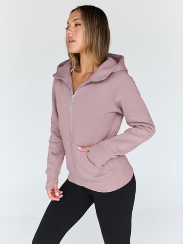 Trendy Queen Womens Zip Up Hoodies Fleece Jackets Oversized Sweatshirts Fall Fashion Outfits Sweaters Winter Clothes DarkPink M
