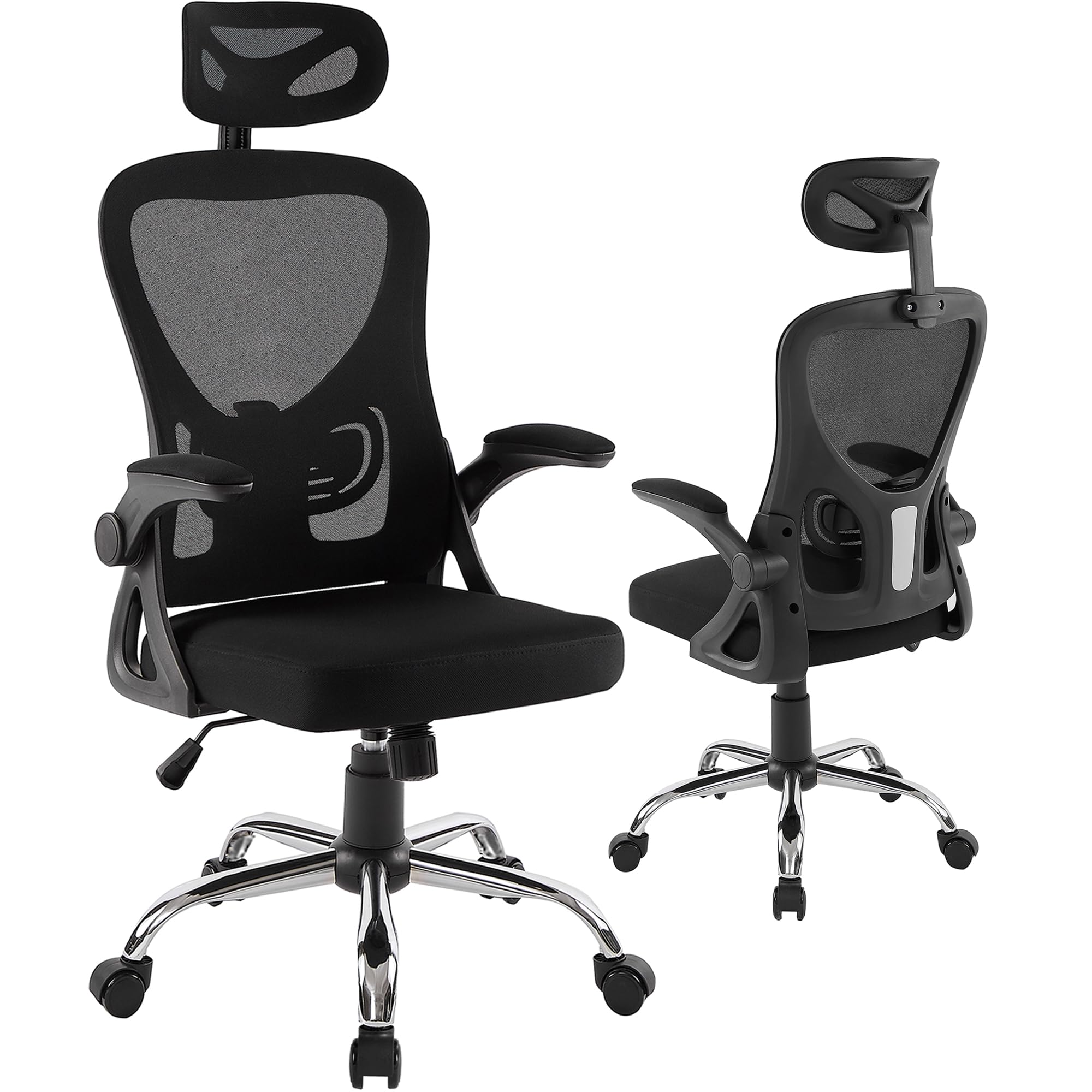 VECELO High Back Ergonomic Office Chair with Adjustable Headrest Armrest, Mesh Lumbar Support, Swivel Wheels for Home Study Work, Black