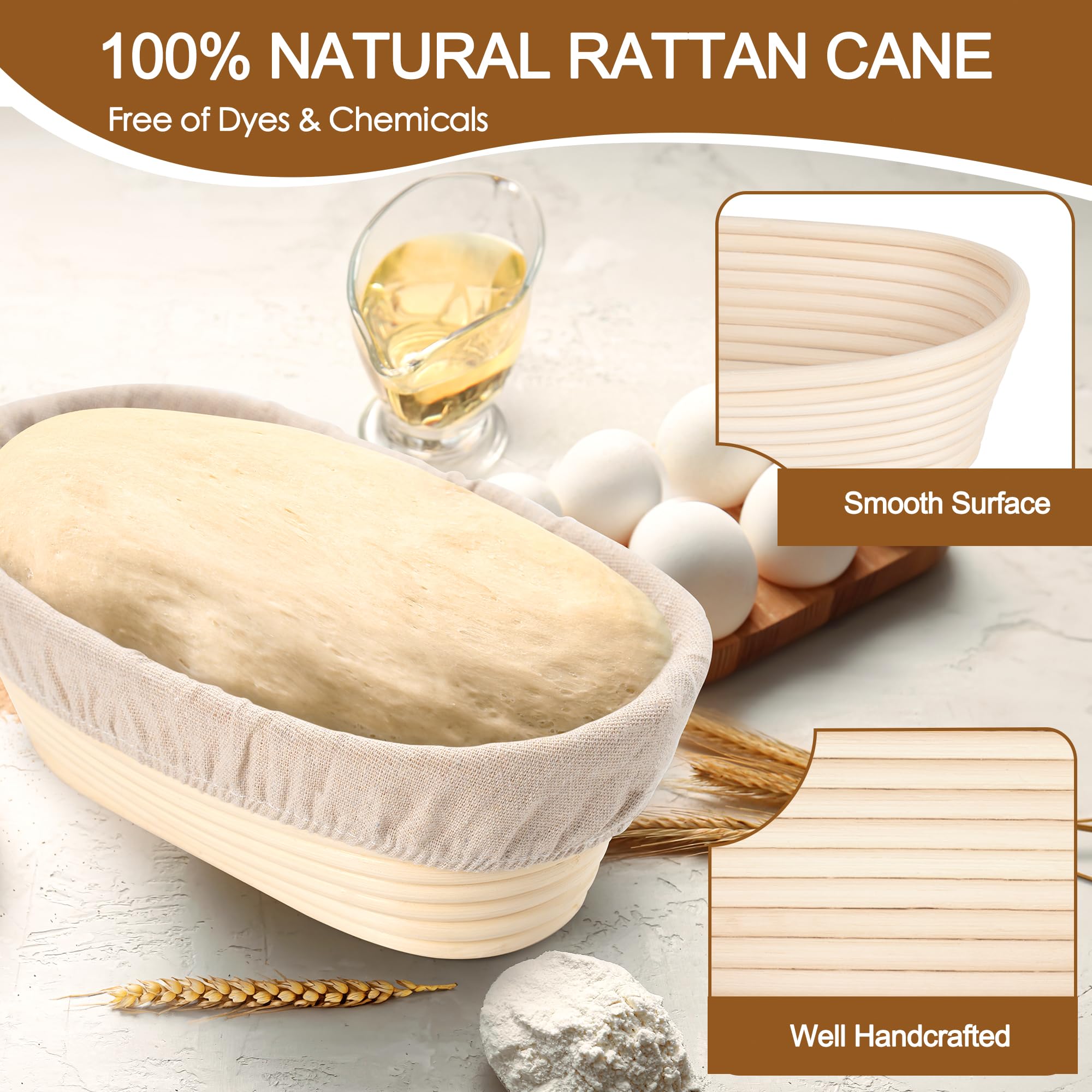 Greenual Banneton Bread Proofing Basket 10" Oval Set of 2