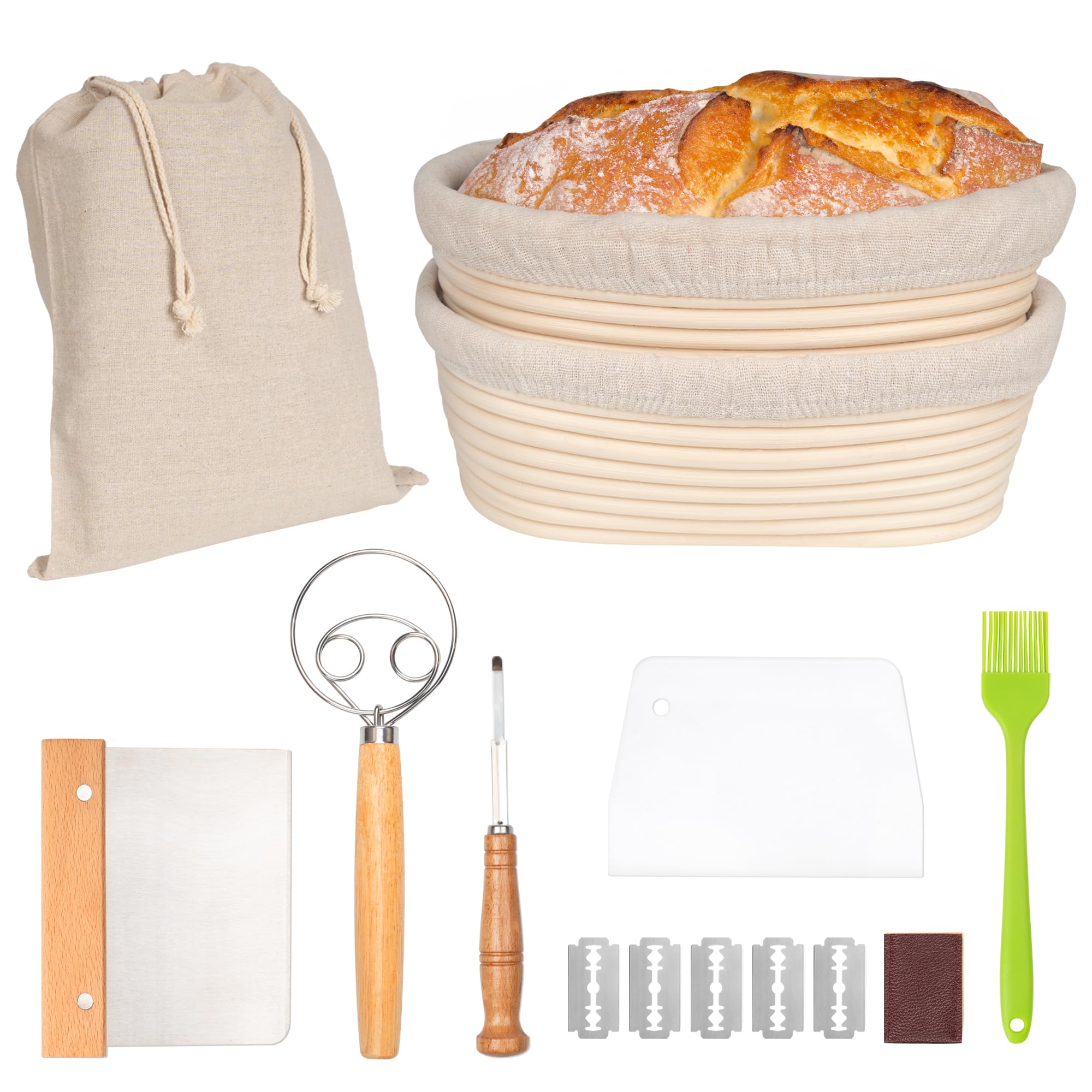 Greenual Banneton Bread Proofing Basket 10" Oval Set of 2