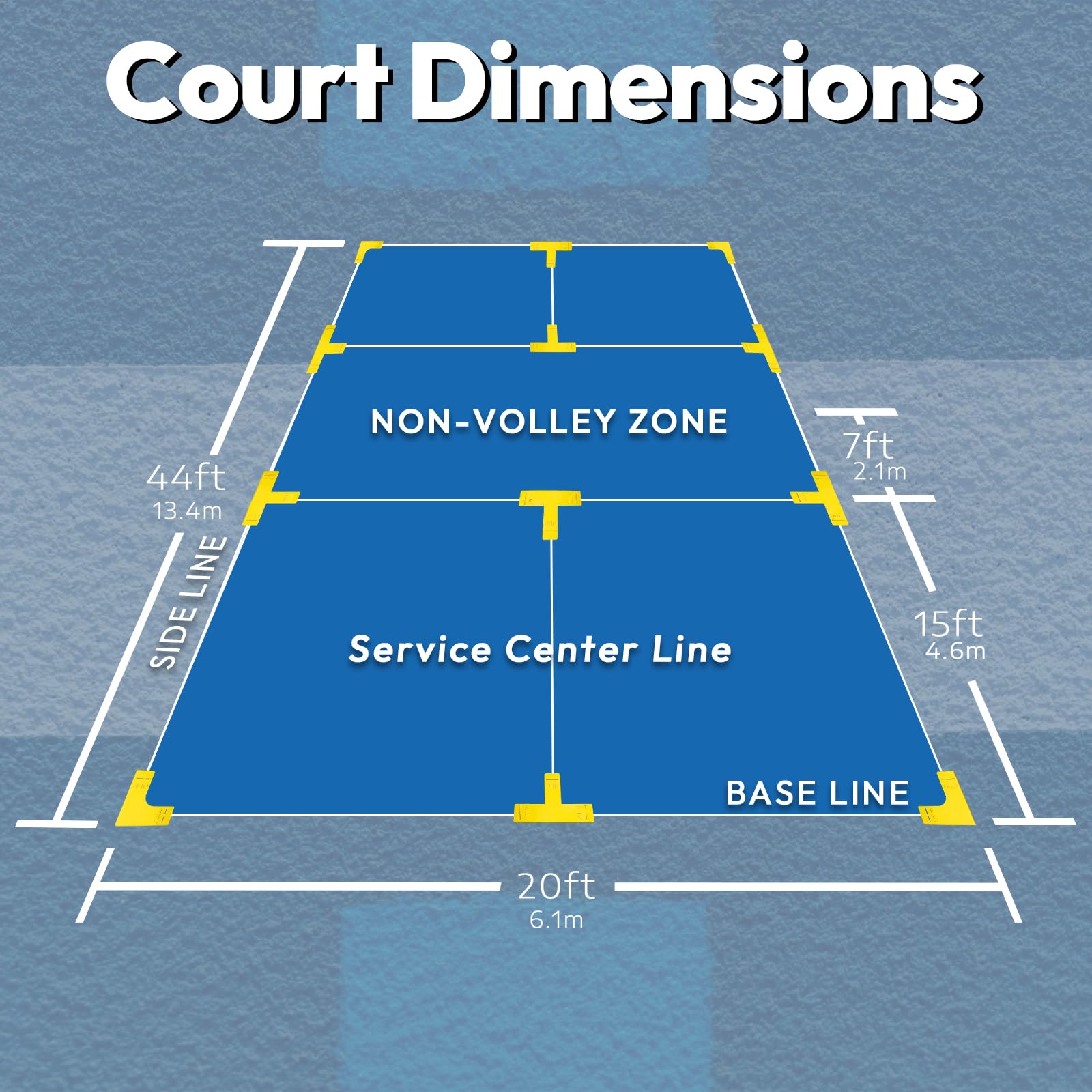 A11N Pickleball Court Marking Kit - Throw Down Markers with Tape Measure, Chalk and Carrying Bag, Yellow